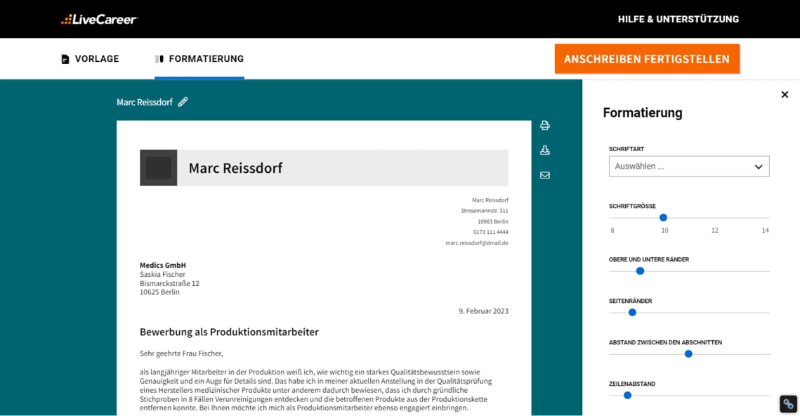 Bewerbung als Produktionshelfer: Muster für das Anschreiben